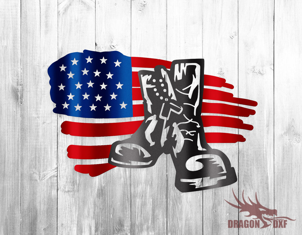 American Flag with Patriotic Boot - DXF Download — DragonDXF