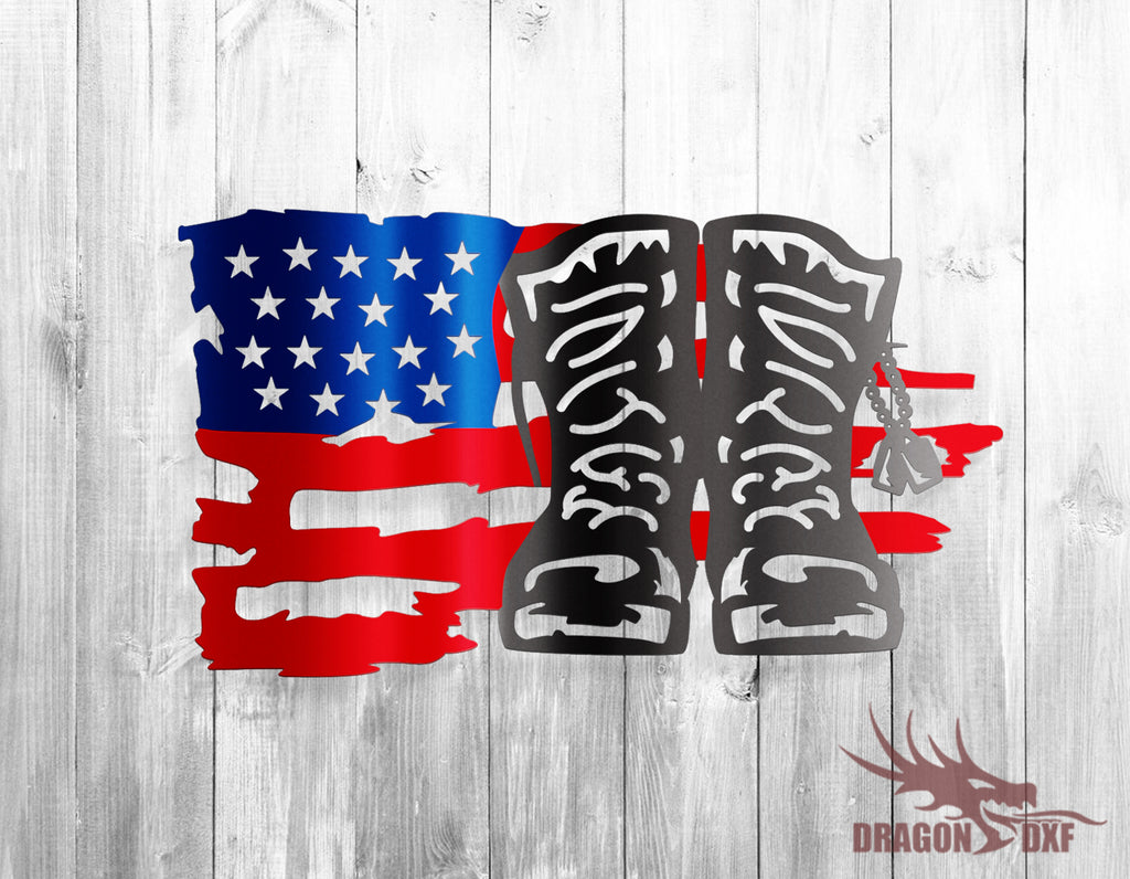 American Flag with Soldier Boots- DXF Download — DragonDXF