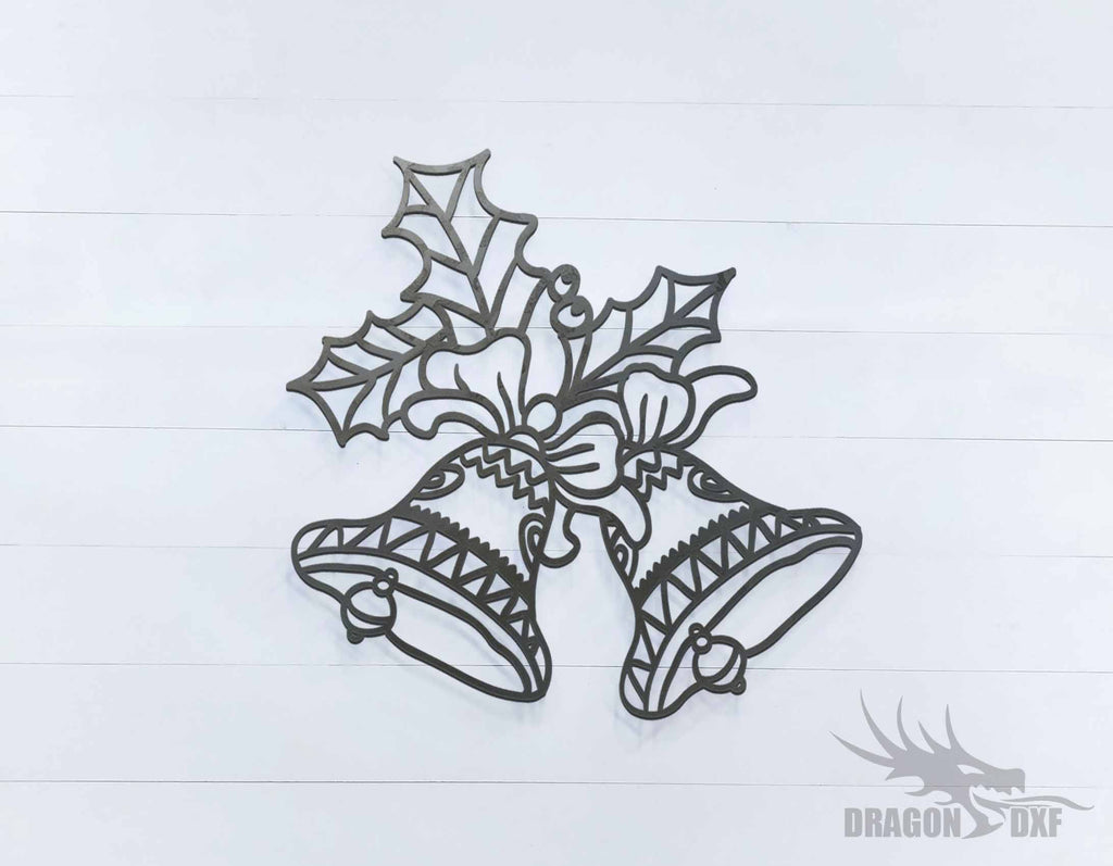 Christmas Bells with leaves Sign - DXF Download — DragonDXF
