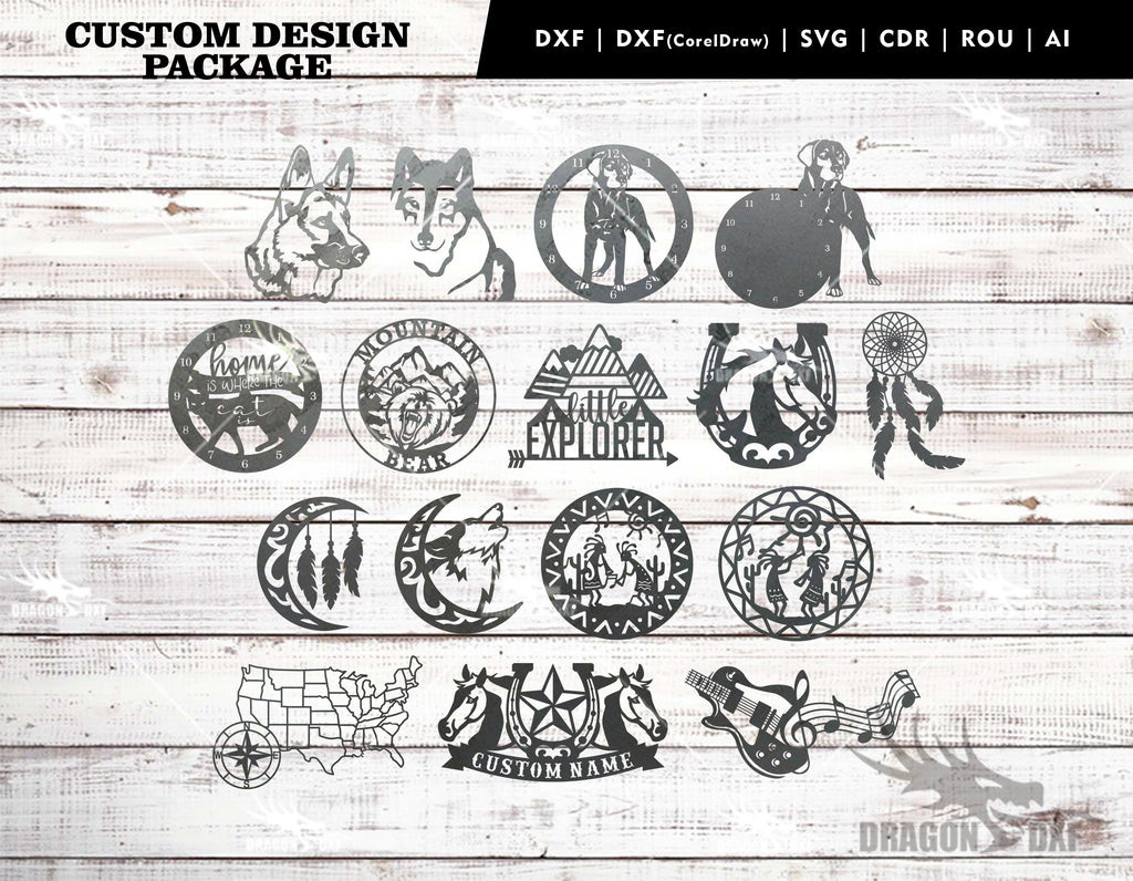 Custom Design Package (16 Designs) - Plasma Laser DXF Cut File — DragonDXF