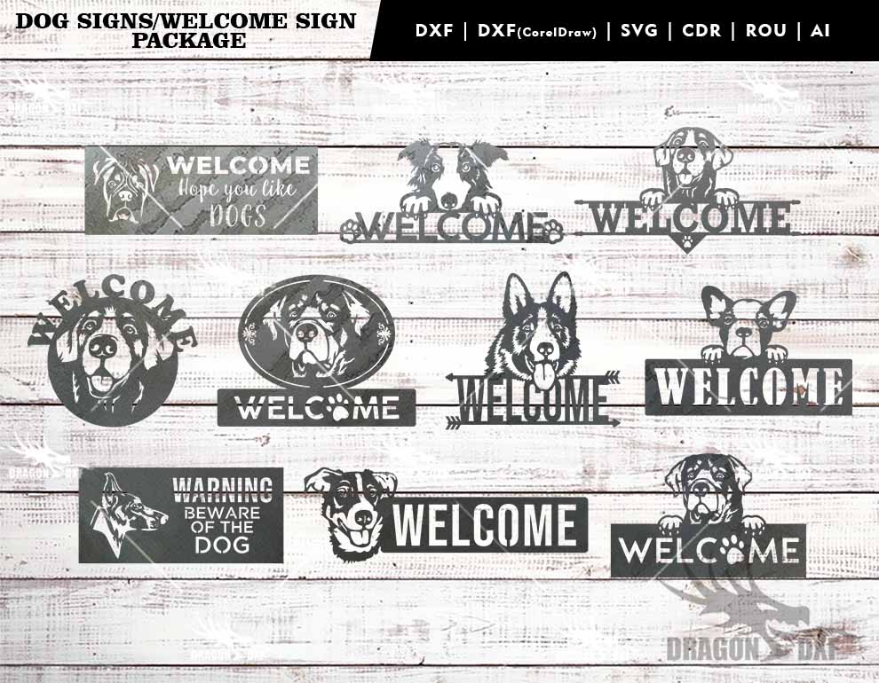 Dog Signs / Dog Welcome Signs (10 Designs) - Plasma Laser DXF Cut File ...