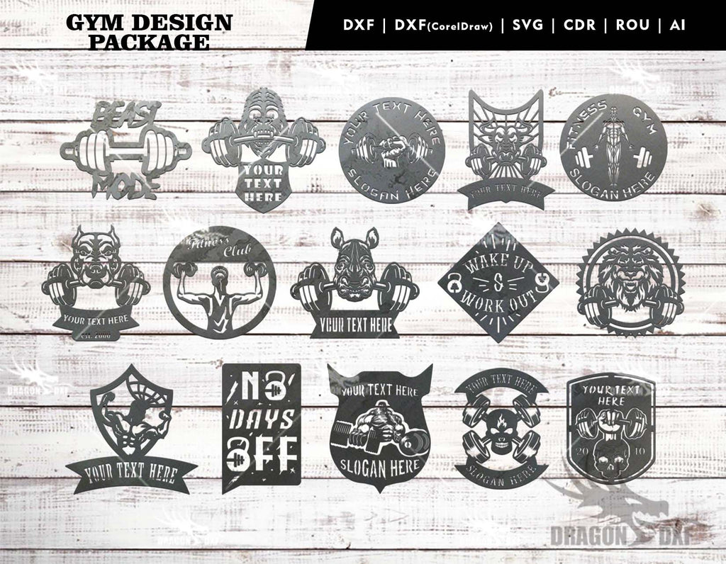 Gym Design Package (15 Designs) - Plasma Laser DXF Cut File — DragonDXF