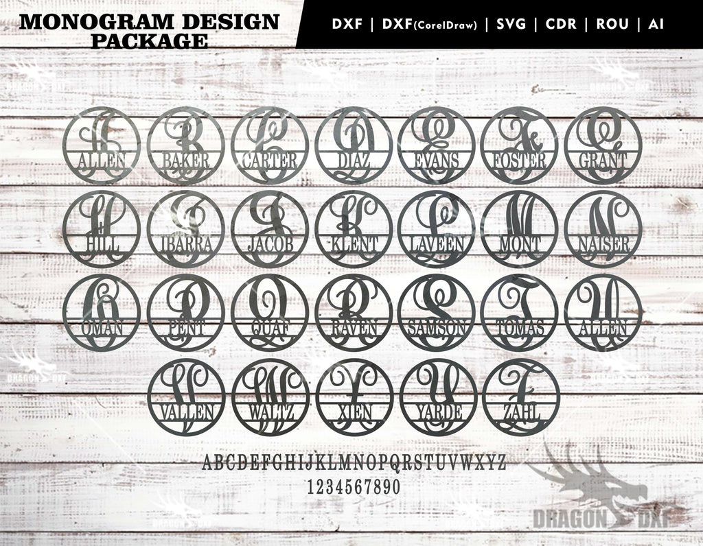 Monogram Design Package A-Z - Plasma Laser DXF Cut File — DragonDXF