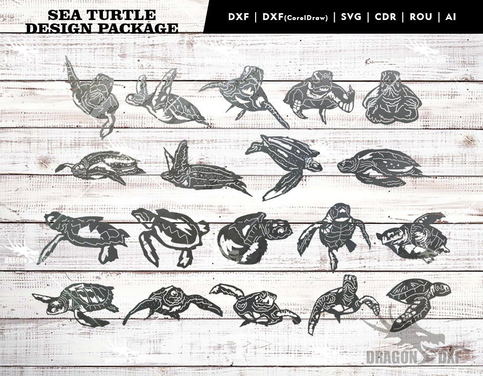 Sea Turtle Design Package (19 Designs) - Plasma Laser DXF Cut File ...