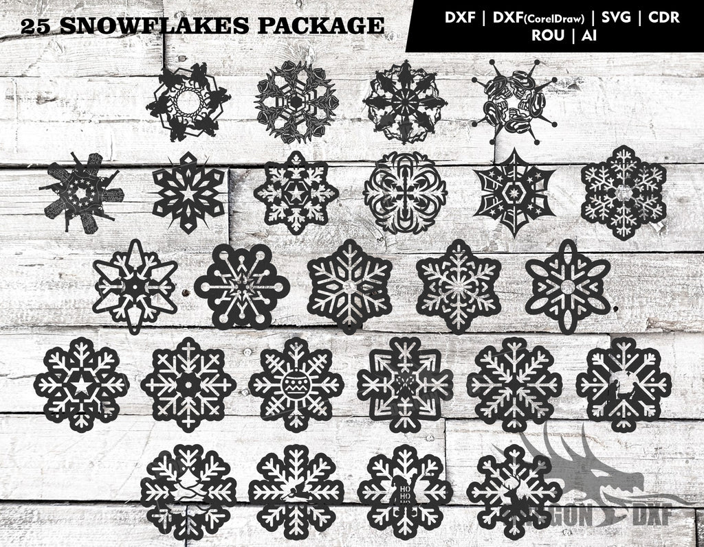 Snowflakes Design (25 Designs) - Plasma Laser DXF Cut File — DragonDXF