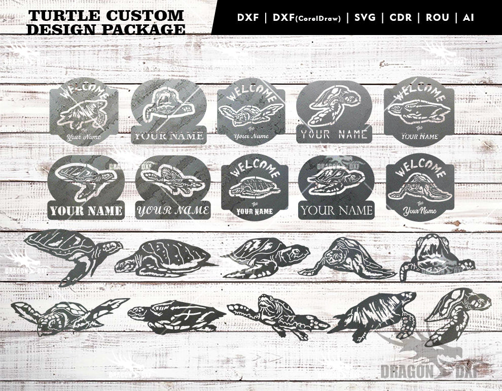 Turtle Custom Design Package (20 Designs) - Plasma Laser DXF Cut File ...