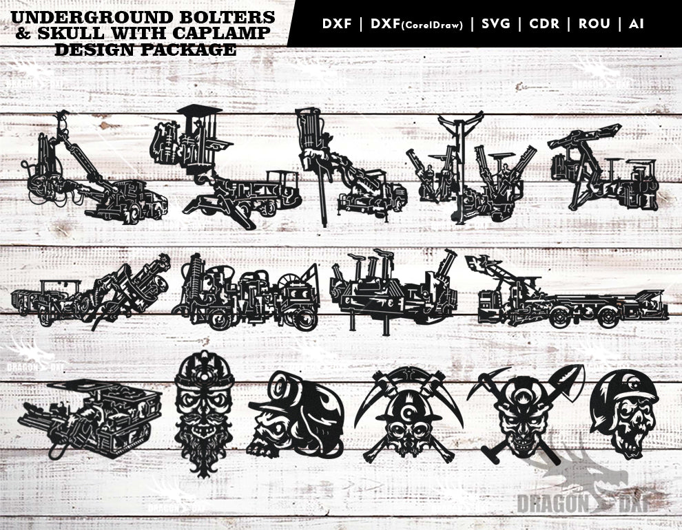 Underground Bolters & Skull with Cap Lamp (15 Designs) - Plasma Laser ...