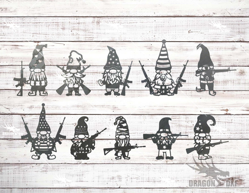 Garden Gnomes with things that go boom (10 Designs) - Plasma Laser DXF ...